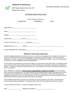 Fillable Online Entrance Permit Application for Residential, Commercial ...
