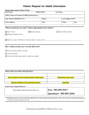 Fillable Online Patient Request for Health Information - Hipaa Form ...