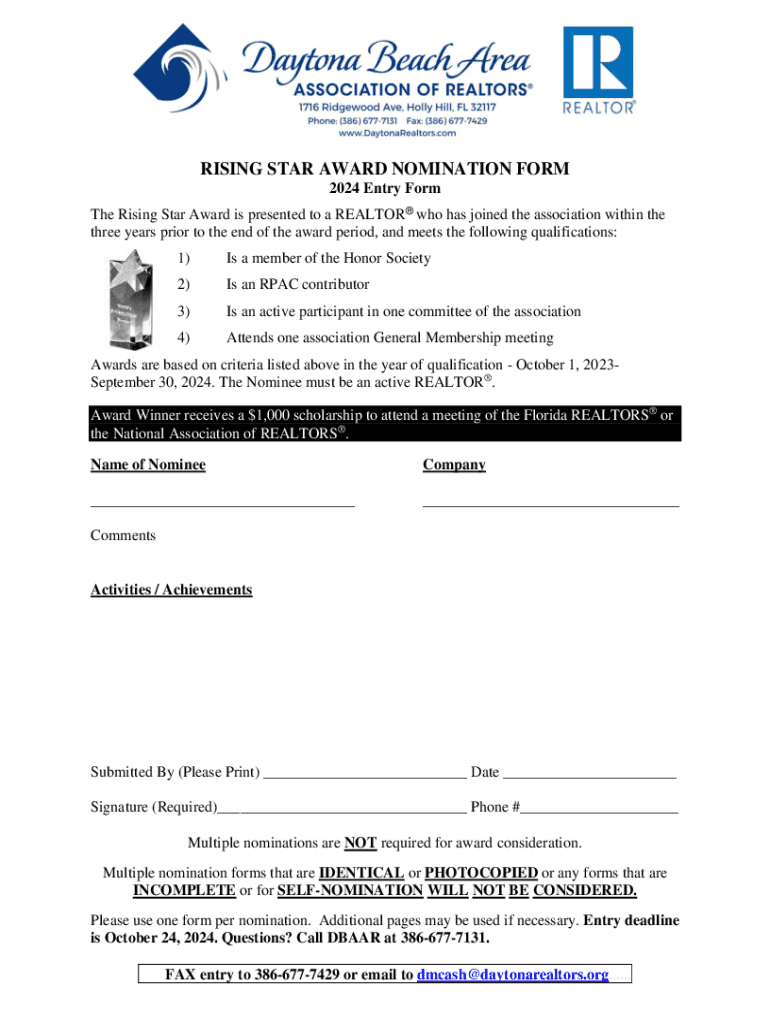 Fillable Online GRAR Rising Star Award Nomination Form Fax Email Print ...
