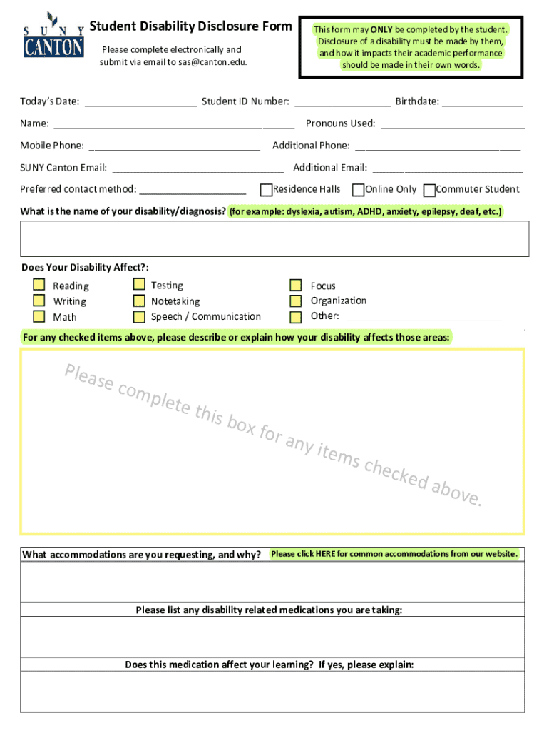Fillable Online Food-Related Disability Disclosure Form Fax Email Print ...