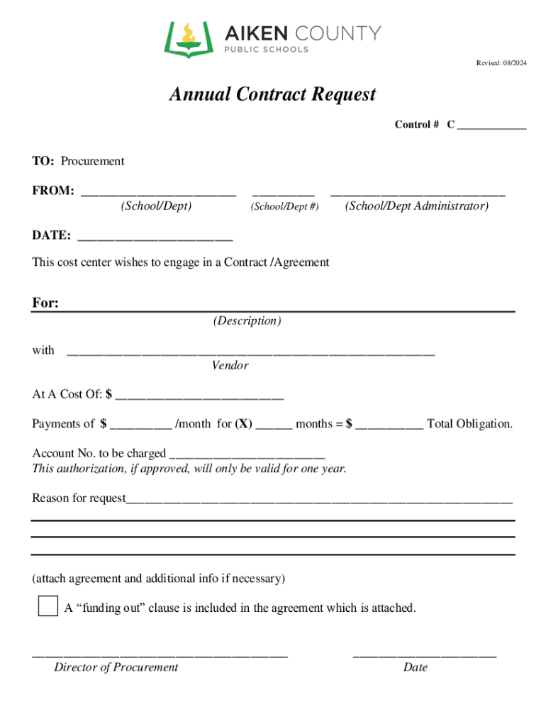 Fillable Online Annual Contract Request Form 2024 - Procurement Agreement Fax Email Print ...