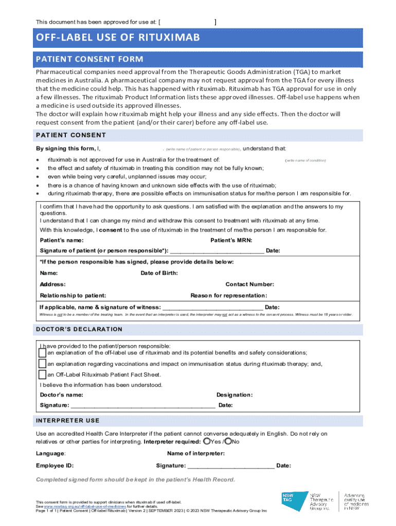 Fillable Online Patient Consent for Off-label Use of Rituximab 2023 Fax ...