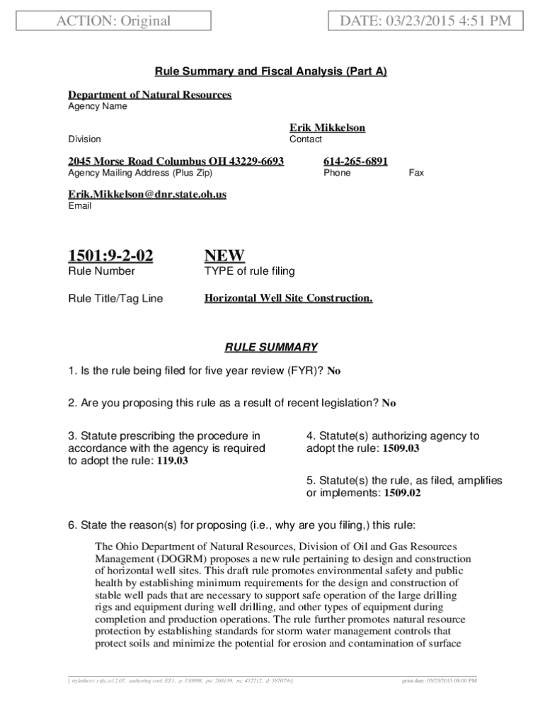 Fillable Online Rule 1501:9-2-02Horizontal well site construction. Fax ...
