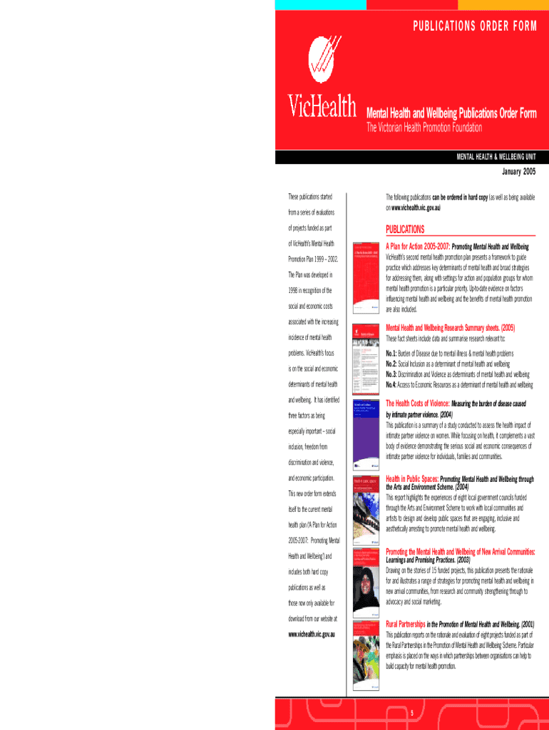 Fillable Online Mental Health and Wellbeing Publications Order Form 2005 Fax Email Print - pdfFiller