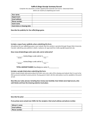 Fillable Online Raffle & Bingo Receipt Summary Record 2023 - Oregon ...