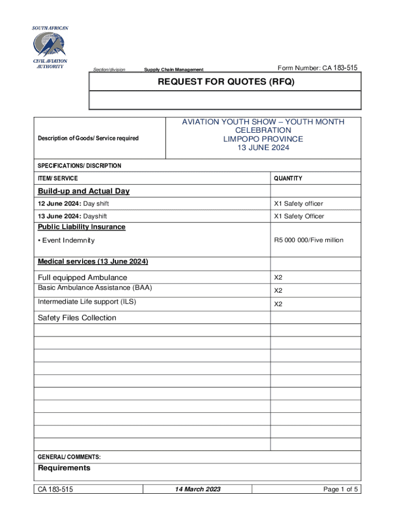 Fillable Online Aviation Youth Show Youth Month Celebration Rfq 2024 ...
