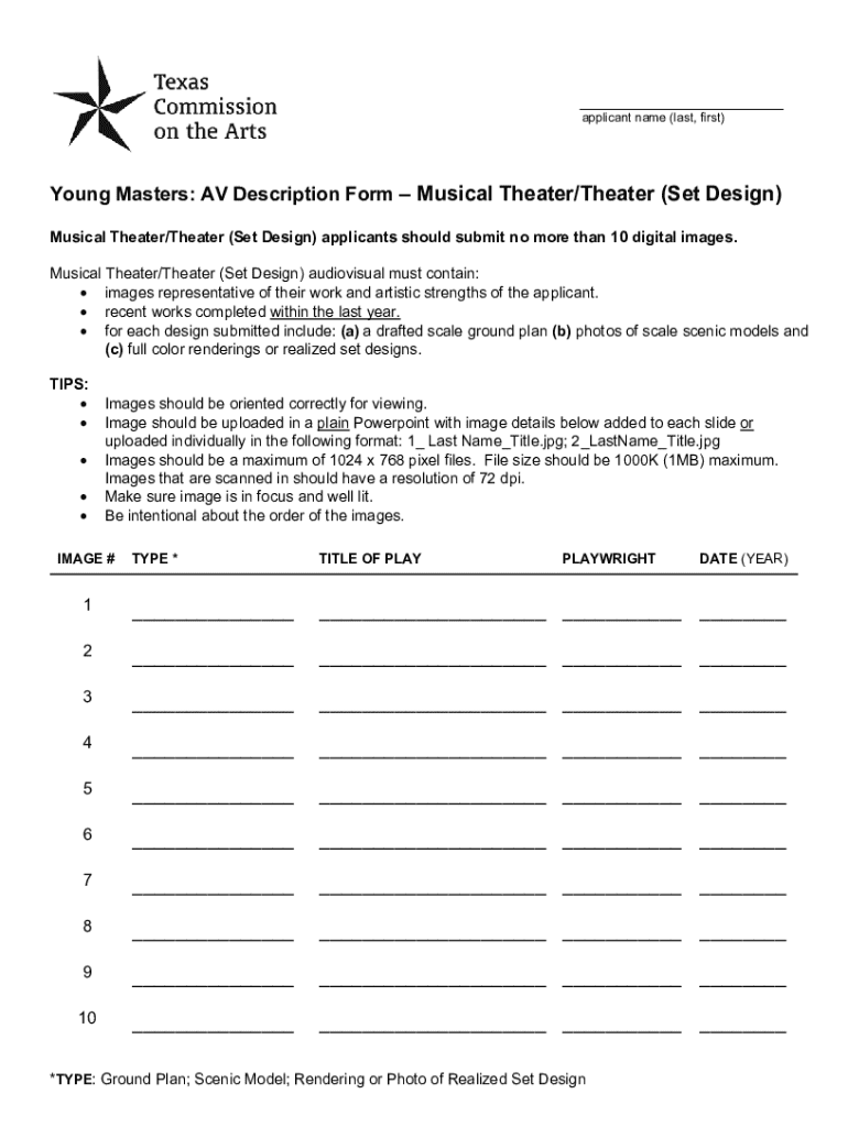 Fillable Online 2023 Young Masters Musical Theater Set Design Av ...
