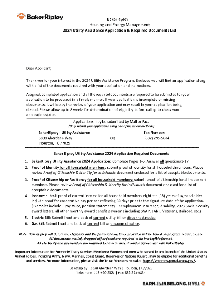 Fillable Online 2024 Utility Assistance Application for Bakerripley Fax ...