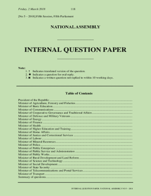 Fillable Online Internal Question Paper 2018: National Assembly Questions Overview Fax Email ...