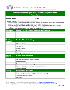 Fillable Online Executive Function Questionnaire for Younger Students ...