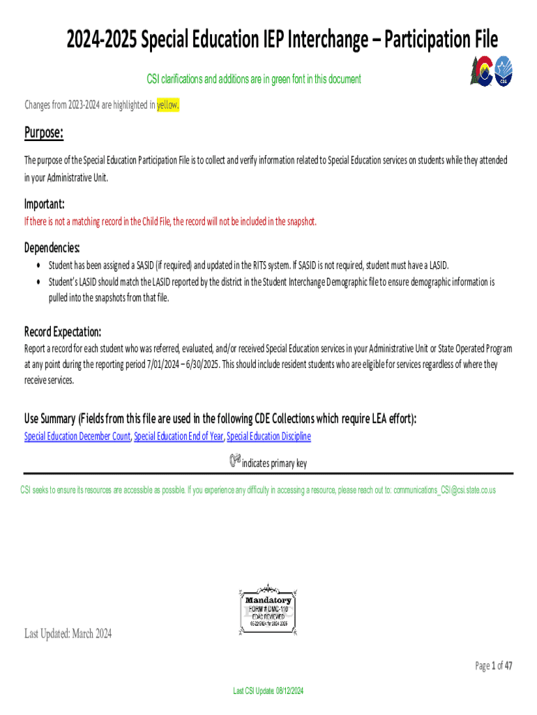 Fillable Online 2024-2025 Special Education Iep Interchange ...