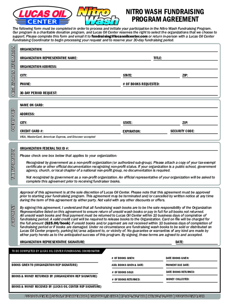 Fillable Online Nitro Wash Fundraising Agreement for Non-profit ...