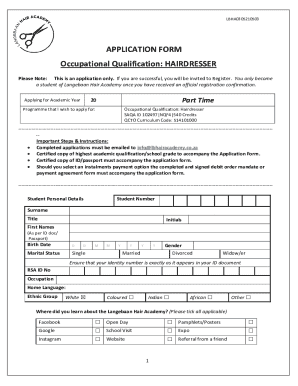 Fillable Online Hairdresser Application Form 2025 - Langebaan Hair ...