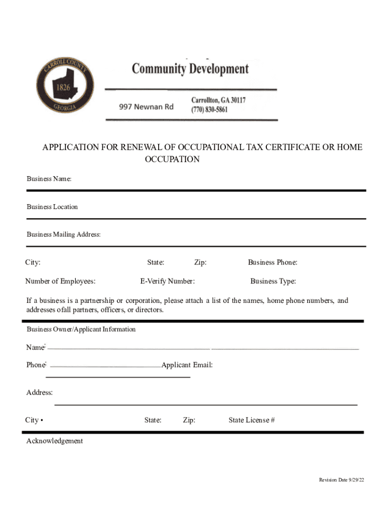 Fillable Online Occupational Tax Certificate Renewals Fax Email Print ...