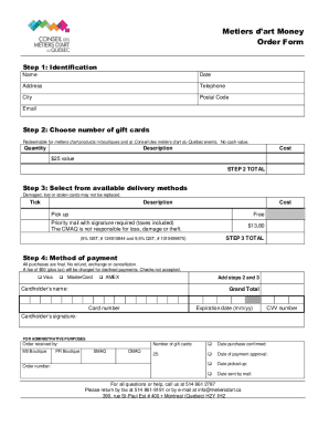 Fillable Online Metiers D’art Money Order Form 2023 - Gift Cards for ...