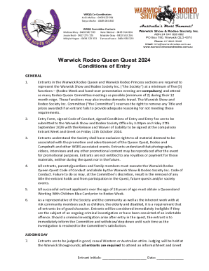 Fillable Online Warwick Rodeo Queen Quest 2024 Conditions of Entry and ...