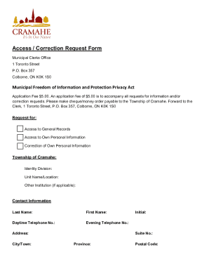 Fillable Online Access and Correction Request Form - Township of ...
