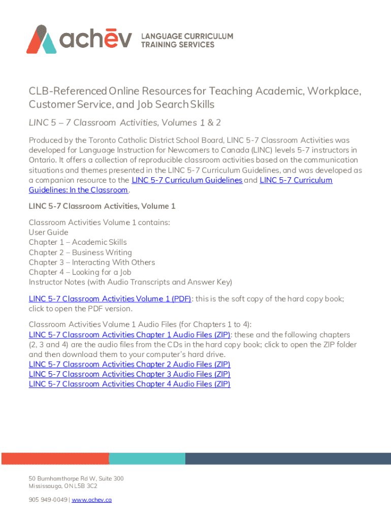 Fillable Online Linc 5-7 Classroom Activities for Teaching Skills in ...