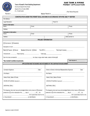 Fillable Online Gas Tank & Piping Permit Application - Sewall's Point ...