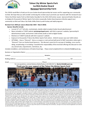 Fillable Online Tahoe City Ice Rink Dasher Board Sponsorship Renewal ...