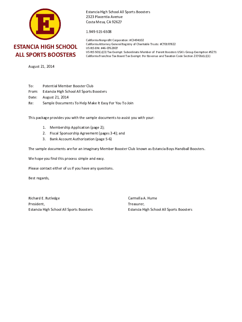 Fillable Online Estancia High School All Sports Boosters Membership Guide 2014 Fax Email Print ...