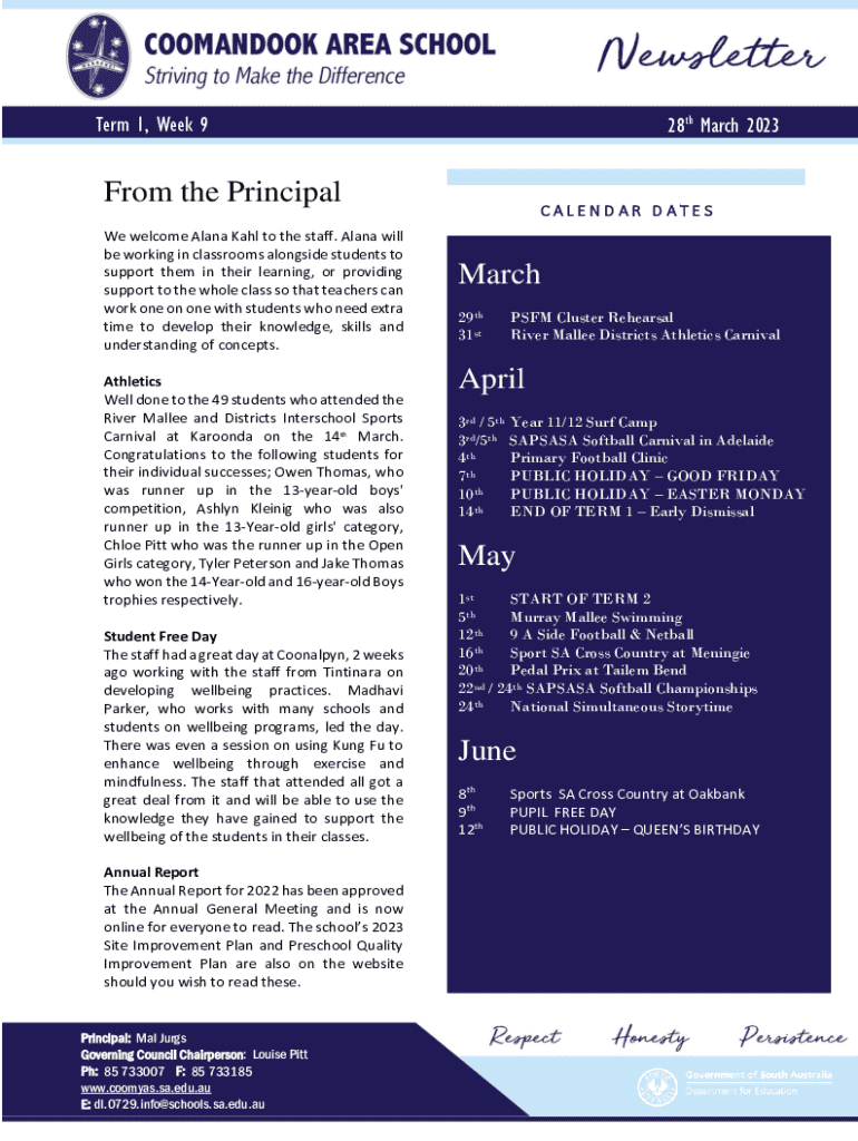Fillable Online Term 1 Week 9 School Newsletter - March 2023 Fax Email ...