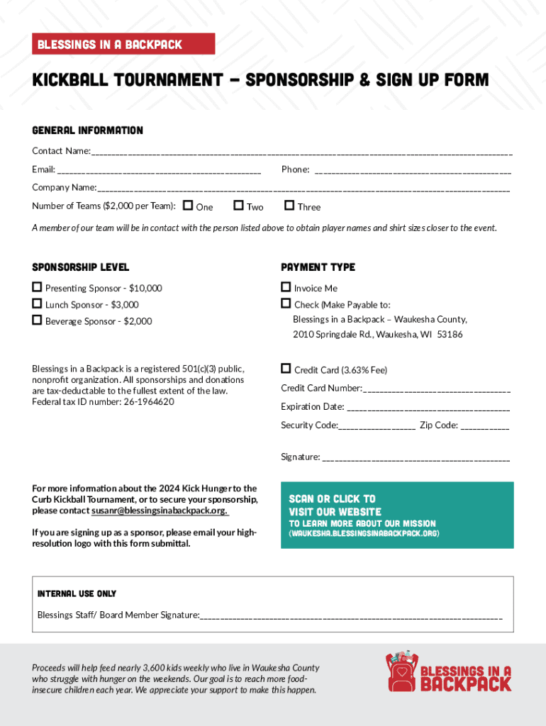 Fillable Online 2024 Blessings in a Backpack Kickball Tournament ...