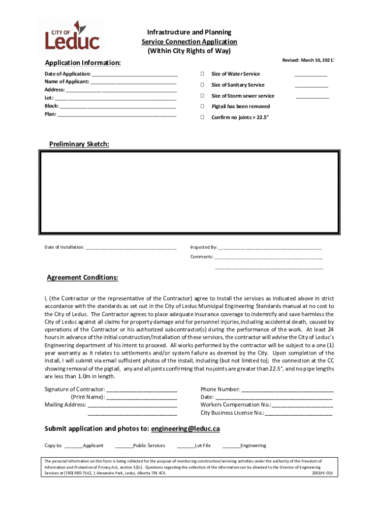 Fillable Online Service Connection Application - City Rights of Way ...