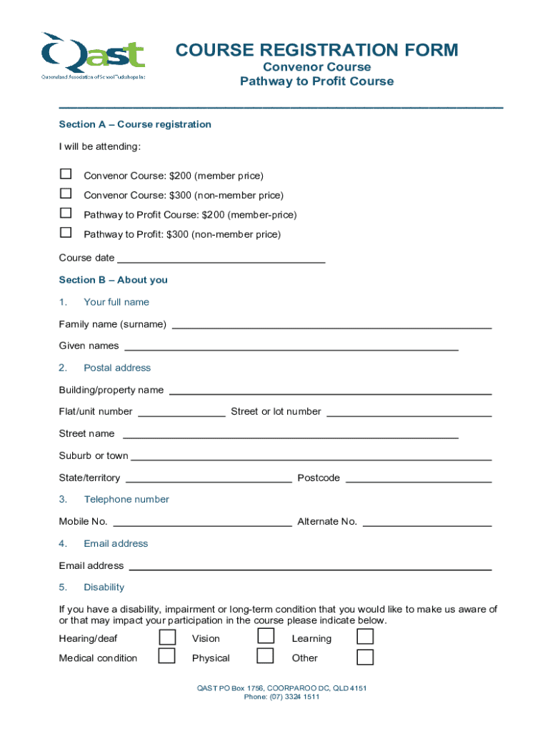 Fillable Online Course Registration Form 2023 - Convenient Courses for ...