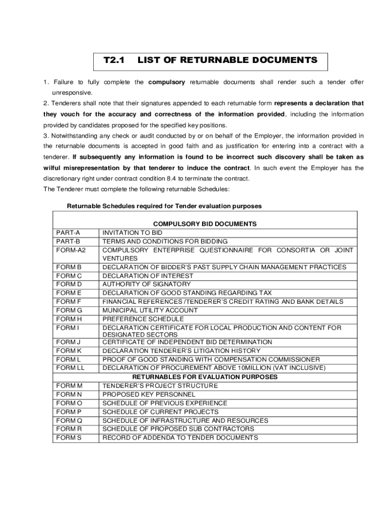 Fillable Online Returnable Documents for Thembisile Hani Local Municipality 2023 Fax Email Print ...