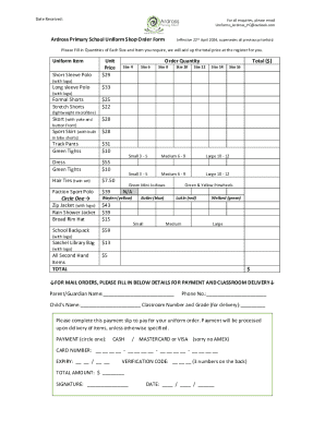 Fillable Online Ardross Primary School Uniform Order Form 2024 ...