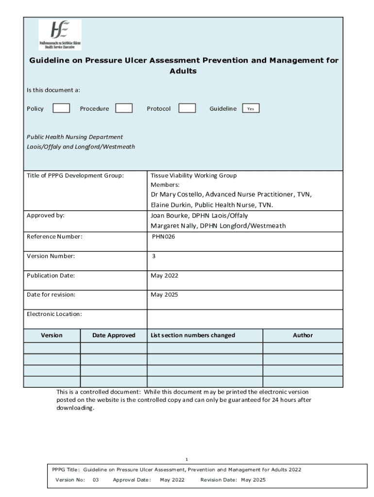 Fillable Online Pressure Ulcer Assessment and Management Guidelines ...