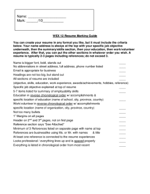 Fillable Online Wex 12 Resume Marking Guide 2023 - Essential Criteria ...