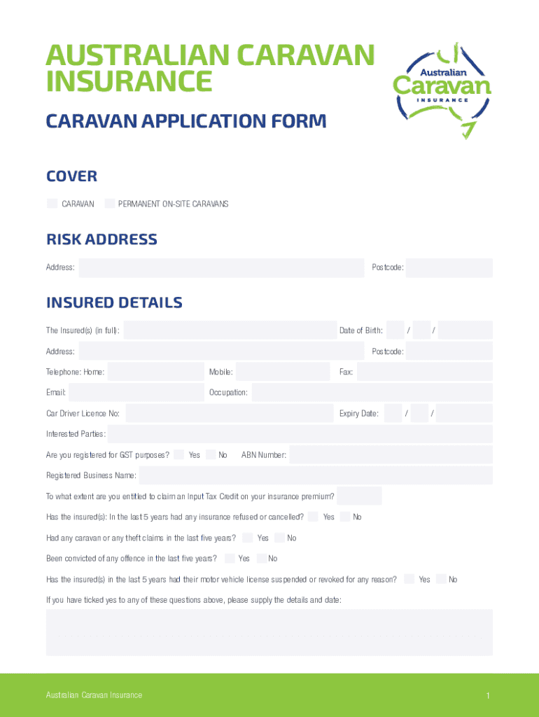 Fillable Online AUSTRALIAN CARAVAN INSURANCE APPLICATION FORM Fax Email ...