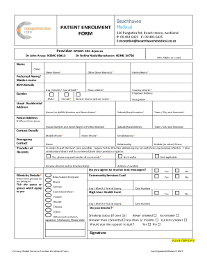 Fillable Online Patient Enrolment Form - Health Care Registration 2017 ...
