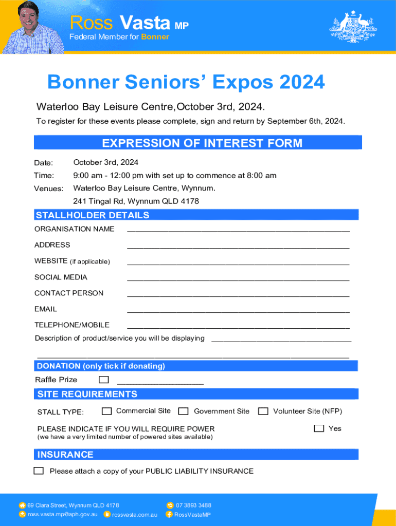 Fillable Online 2024 Bonner Seniors' Expo Expression of Interest Form ...