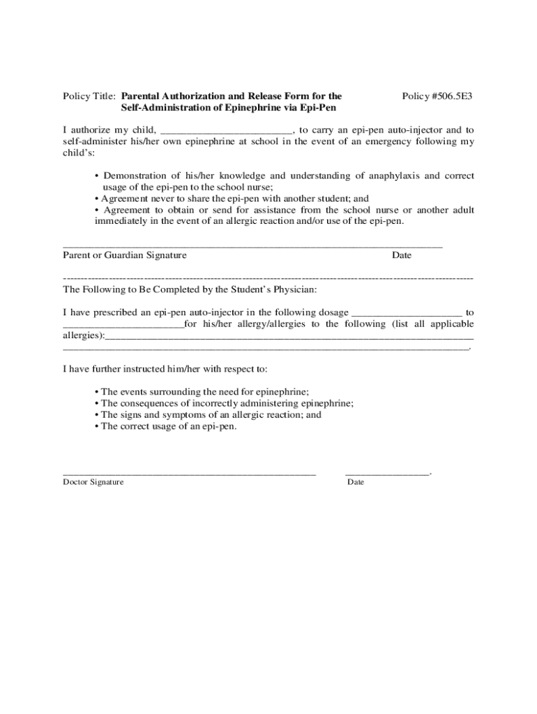 Fillable Online 506.5E3 Parental Authorization and Release Form for the ...
