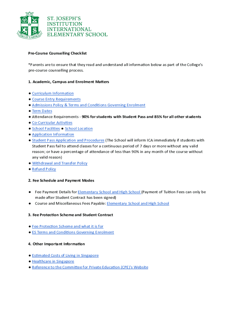 Fillable Online Pre-course Counselling Checklist for 2022-2026 ...