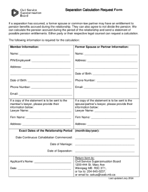 Fillable Online Separation Calculation Request Form - Pension Benefits ...