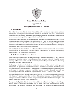 Fillable Online Code of Behaviour Policy 2023: Managing Behaviours of ...
