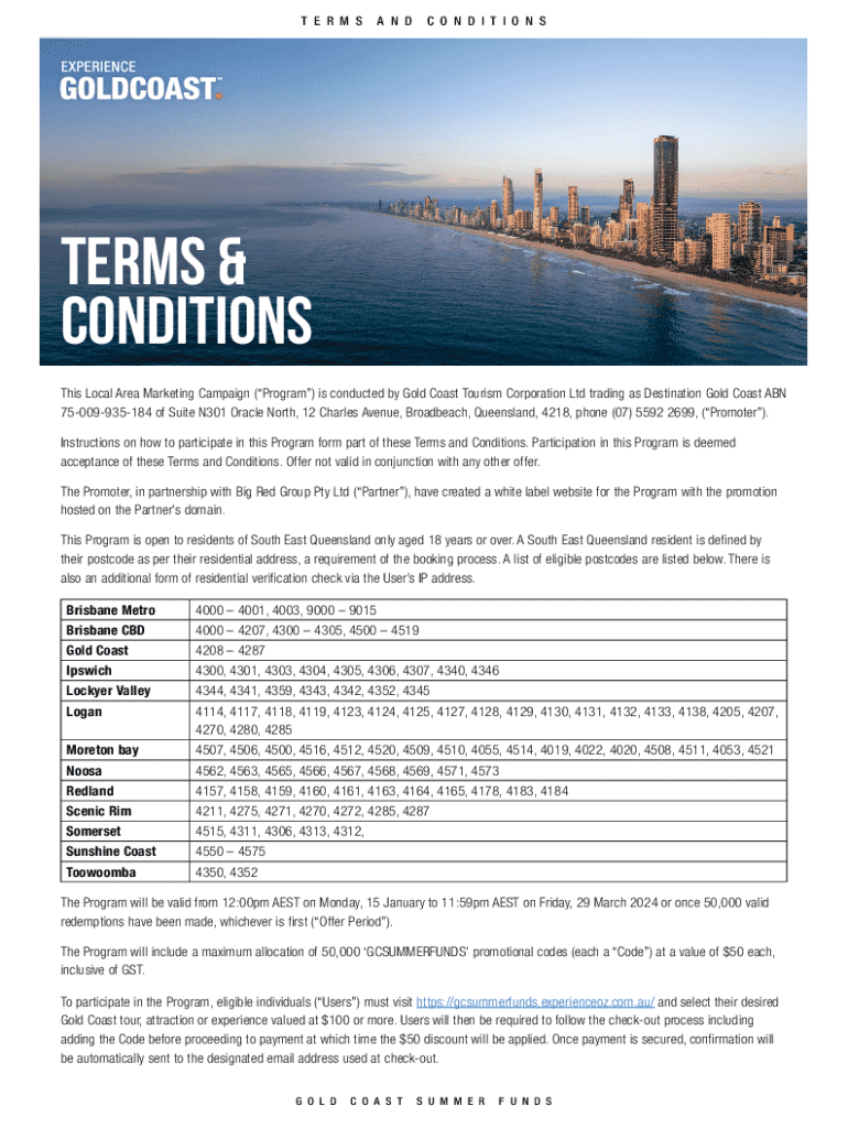 Fillable Online Gold Coast Summer Funds 2024: Terms and Conditions for ...