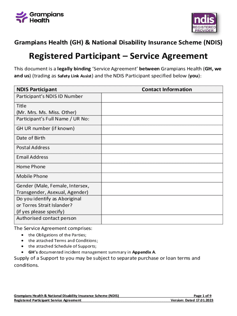 Fillable Online Grampians Health Ndis Registered Participant Service ...