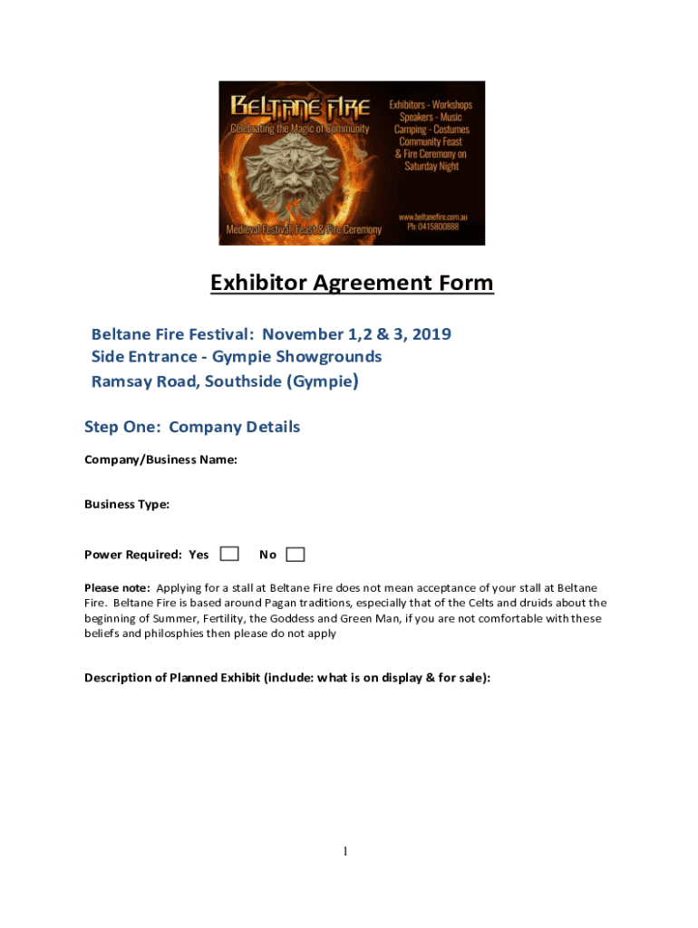 Fillable Online Beltane Fire Festival Exhibitor Agreement 2019 Fax ...