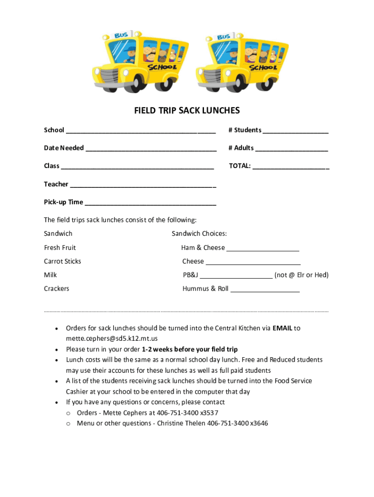 Fillable Online Field Trip Sack Lunch Form - updated 03.27.24 .docx Fax ...