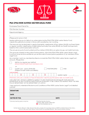 Fillable Online Psa Cpsu Nsw Justice Sector Legal Fund Subscription ...