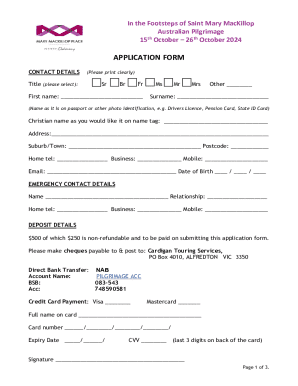 Fillable Online 2024 Australian Pilgrimage Application - in the ...
