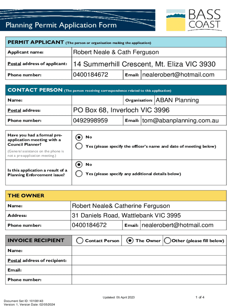 Fillable Online Planning Permit Application Form 2024 for Employee ...