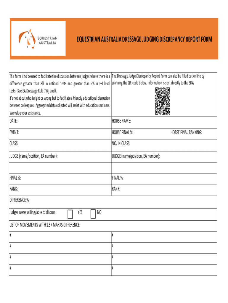 Fillable Online Dressage Judging Discrepancy Report Form 2023 ...