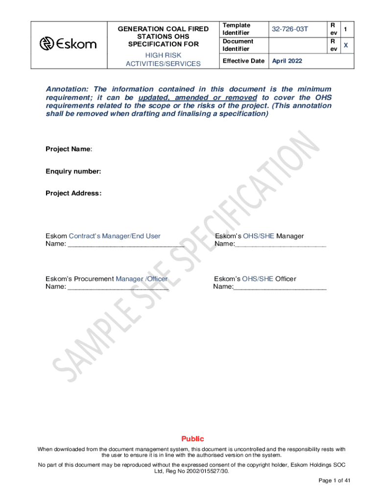 Fillable Online Eskom Generation Coal Fired Stations Ohs Specification ...