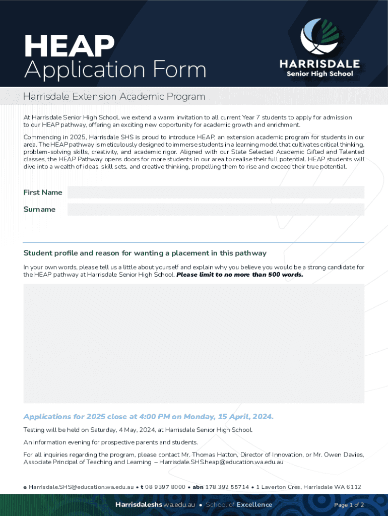 Fillable Online Harrisdale Extension Academic Program Application 2025 ...
